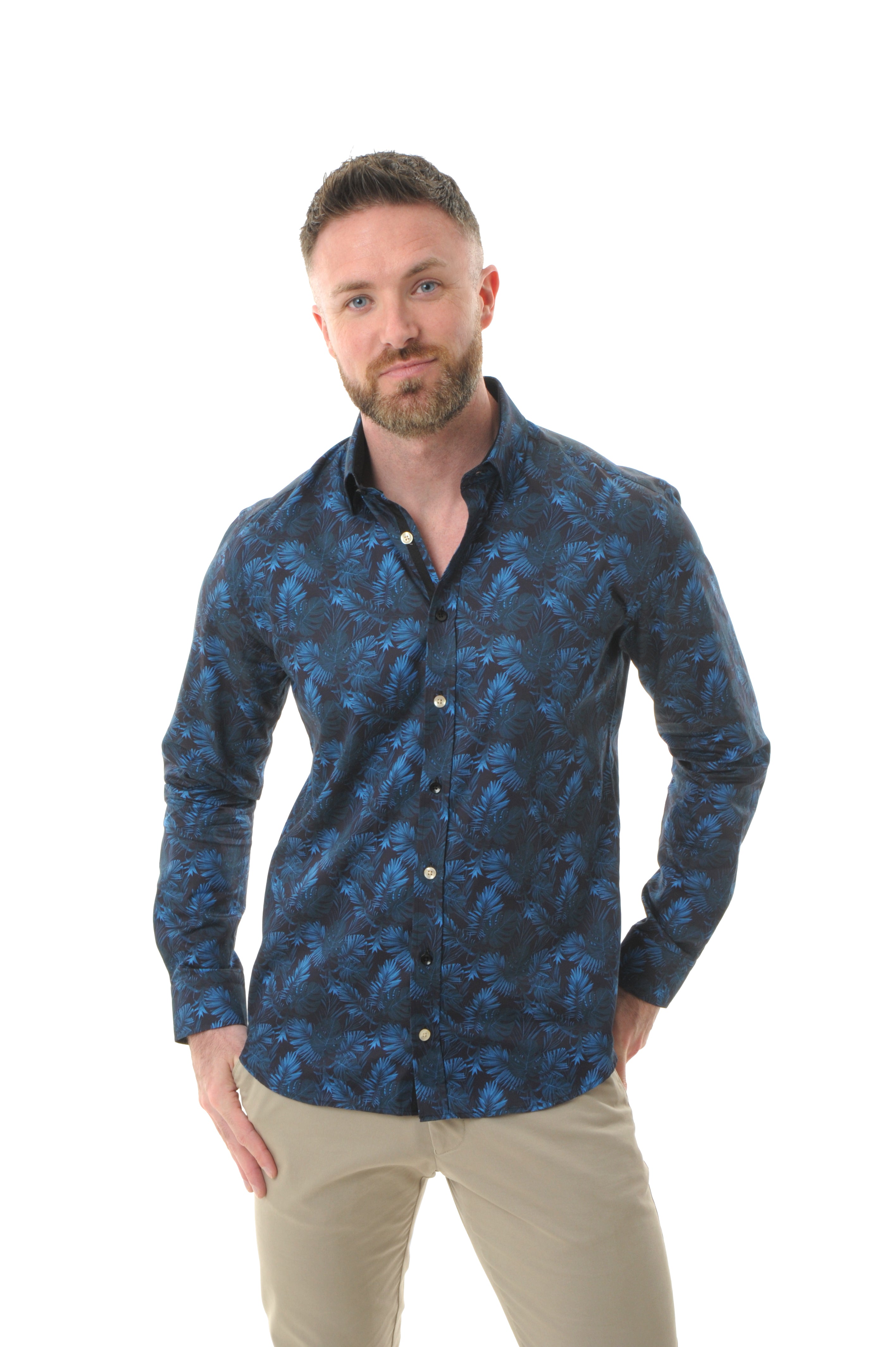 Midnight Blue Fern Print Men’s Shirt – Luca Milano